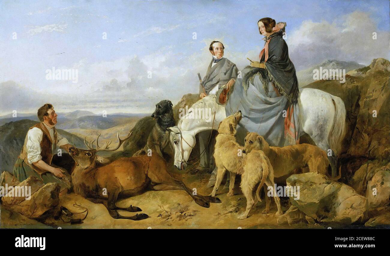 Ansdell Richard - Mr and Mrs John Naylor with a Keeper and a Dead Stag ...