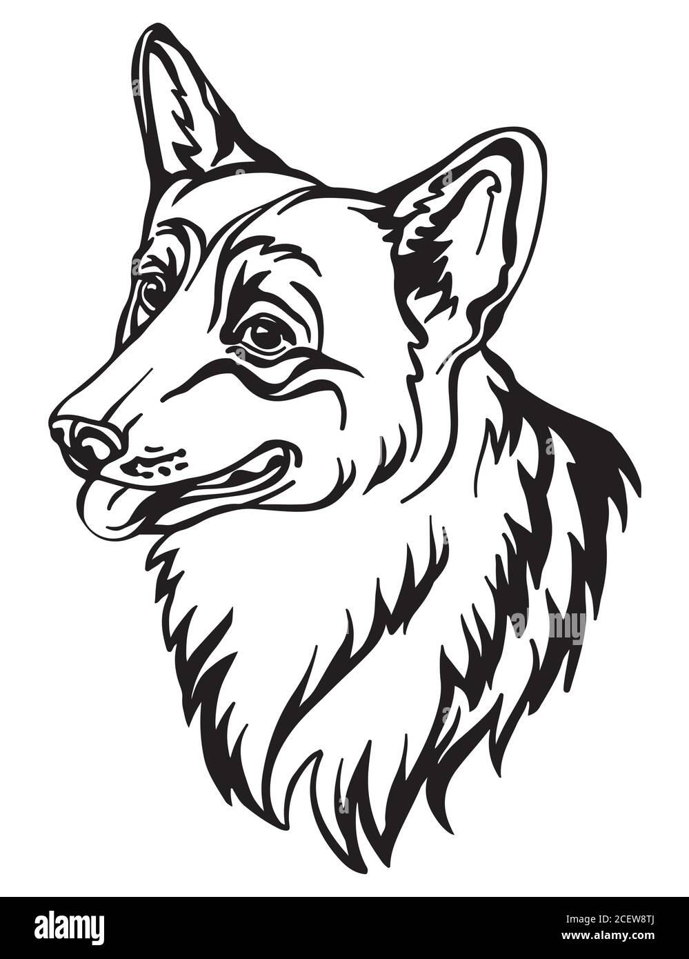 Decorative outline portrait of cute Corgi dog vector illustration in ...