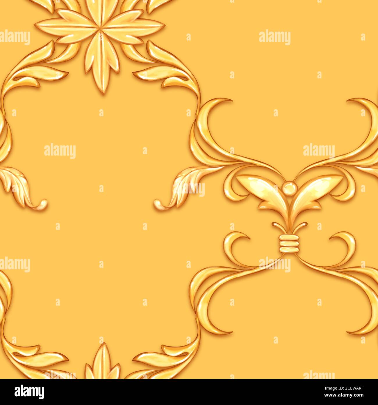 Seamless yellow baroque pattern with gold scrolls Stock Photo - Alamy