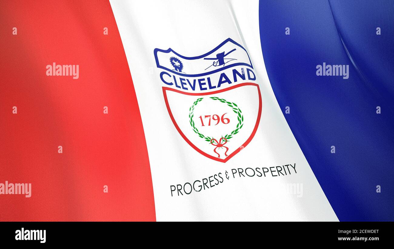 Fluttering flag of Cleveland City. Ohio. The United States. High ...