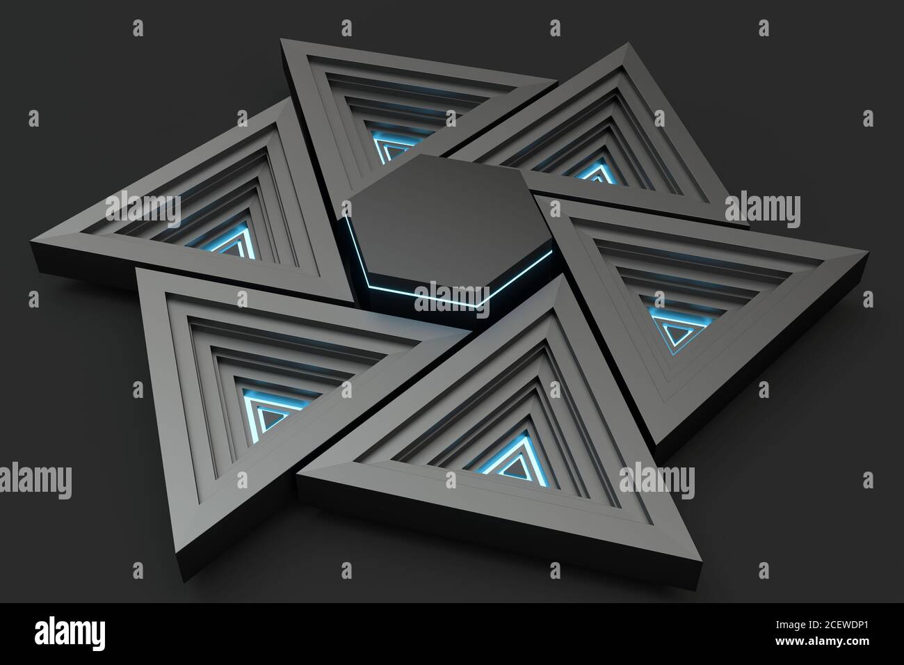 Polished triangle metal frame, 3d rendering. Computer digital drawing ...