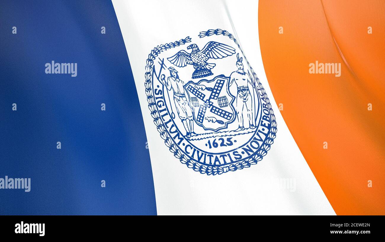 Fluttering flag of New York City. Big Apple. United States. High ...