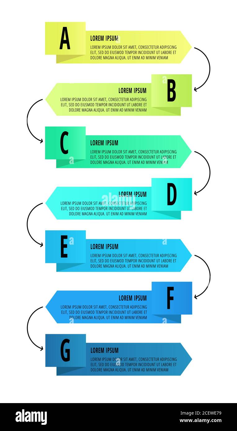 Vector infographic design with 7 rectangles with arrows. Flat template ...