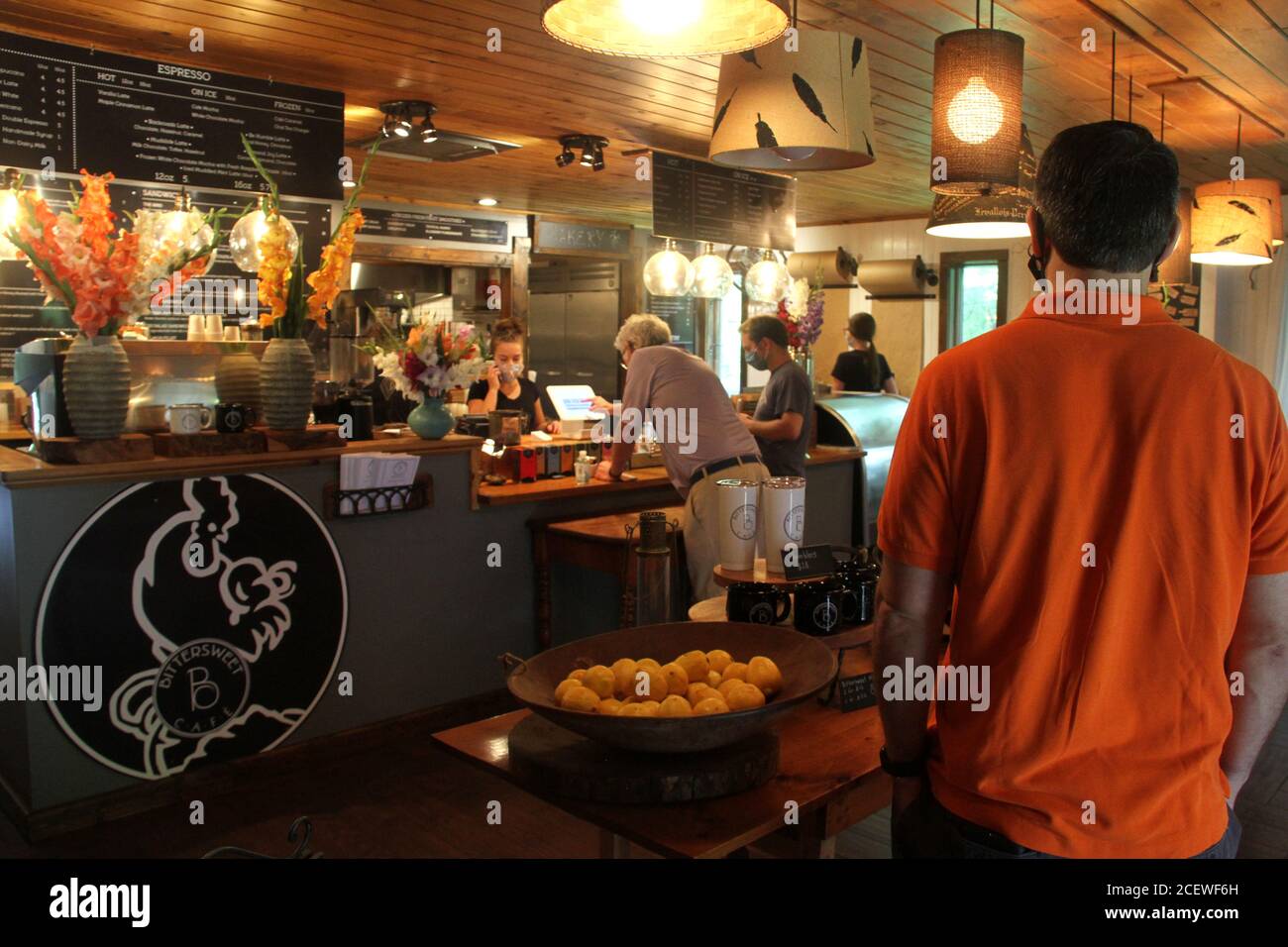 Interior of a coffee shop in the U.S.A. during the COVID‑19 pandemic ...