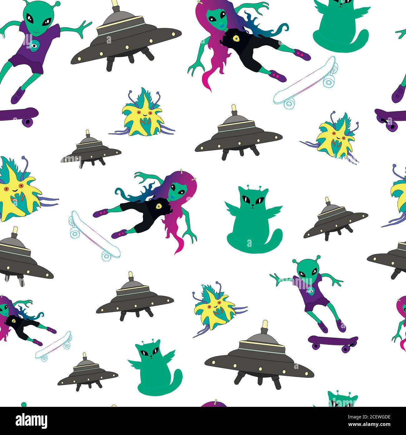 Cartoon illustration funny alien spaceship hi-res stock photography and ...