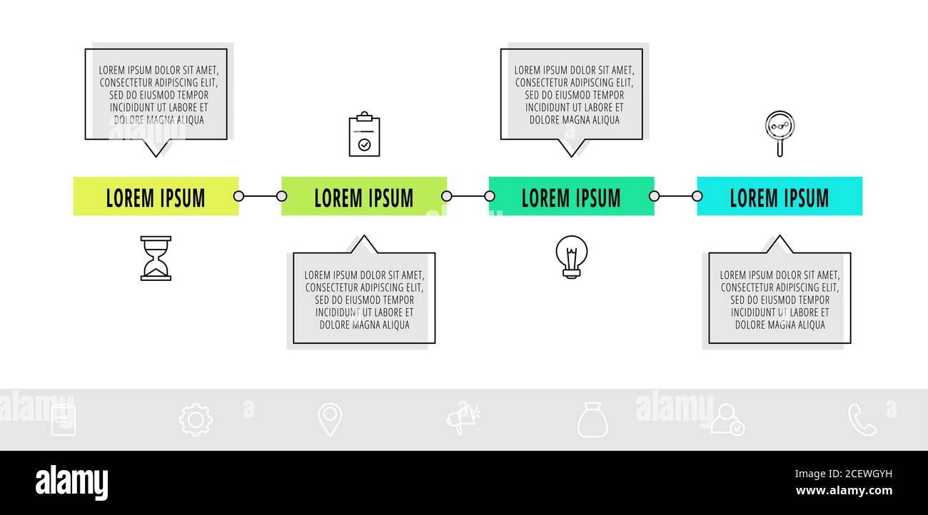 Vector infographic design with 4 boxes with arrows and icons. Flat ...