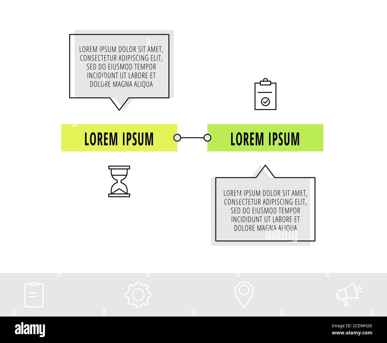 Vector infographic design with 2 boxes with arrows and icons. Flat ...