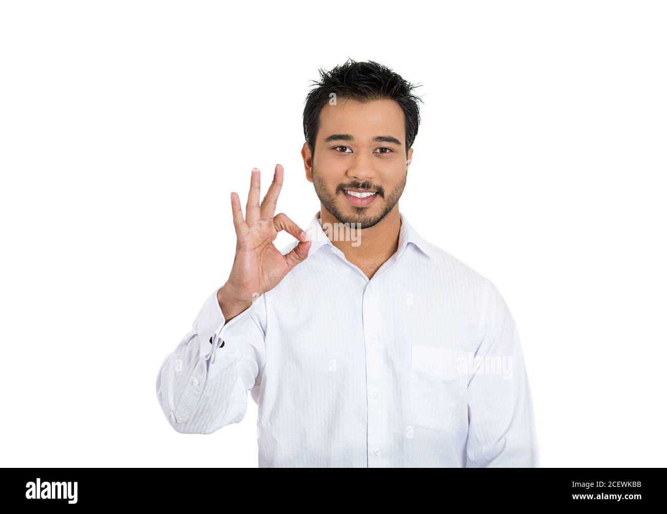 Closeup portrait of young handsome happy, smiling excited man giving OK ...