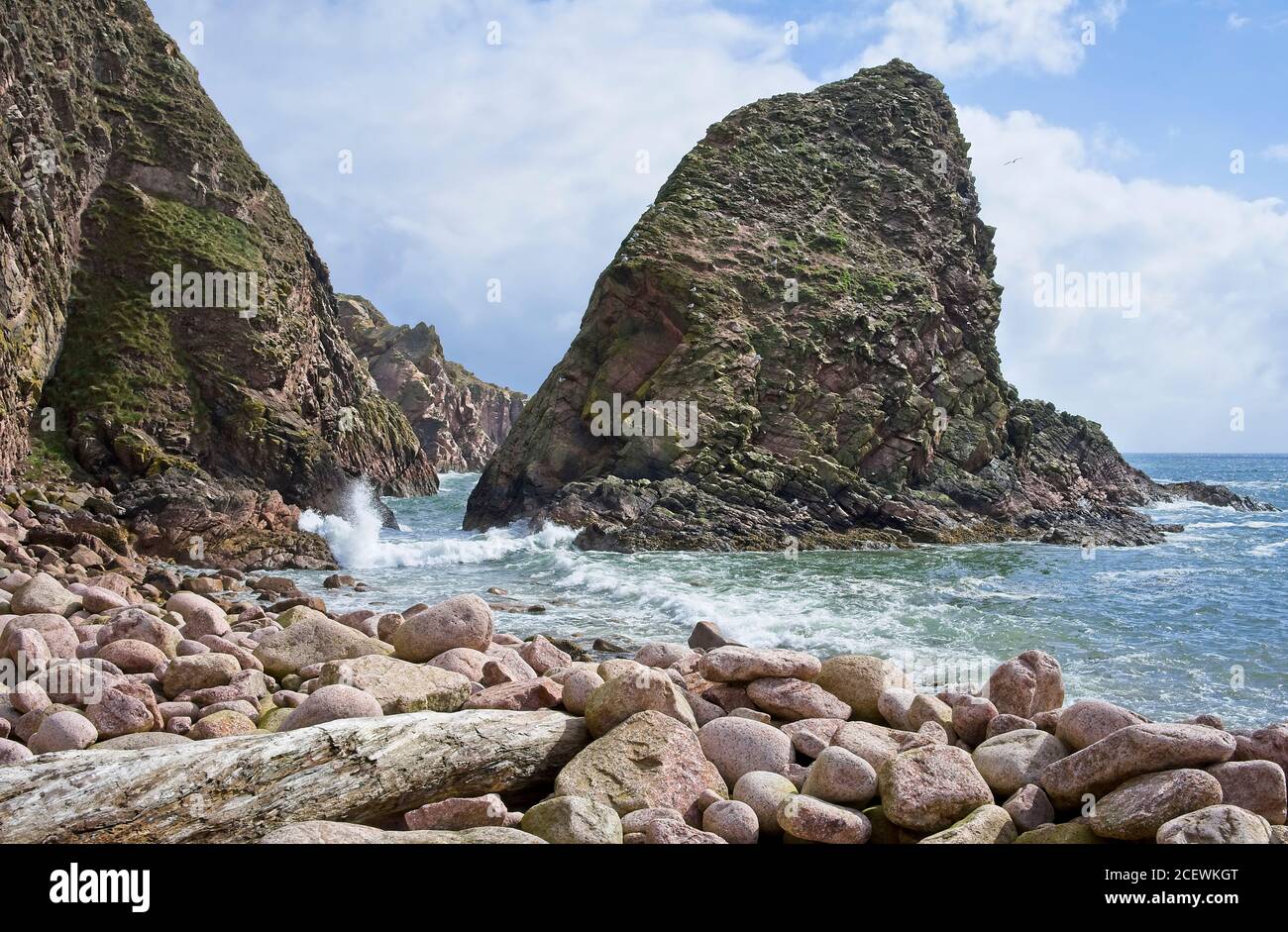 A sea stack at the Bullers of Buchan near the town of Peterhead ...