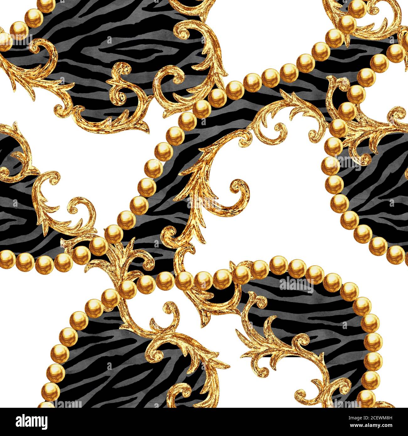 Golden chain seamless pattern. Watercolor hand drawn fashion texture ...