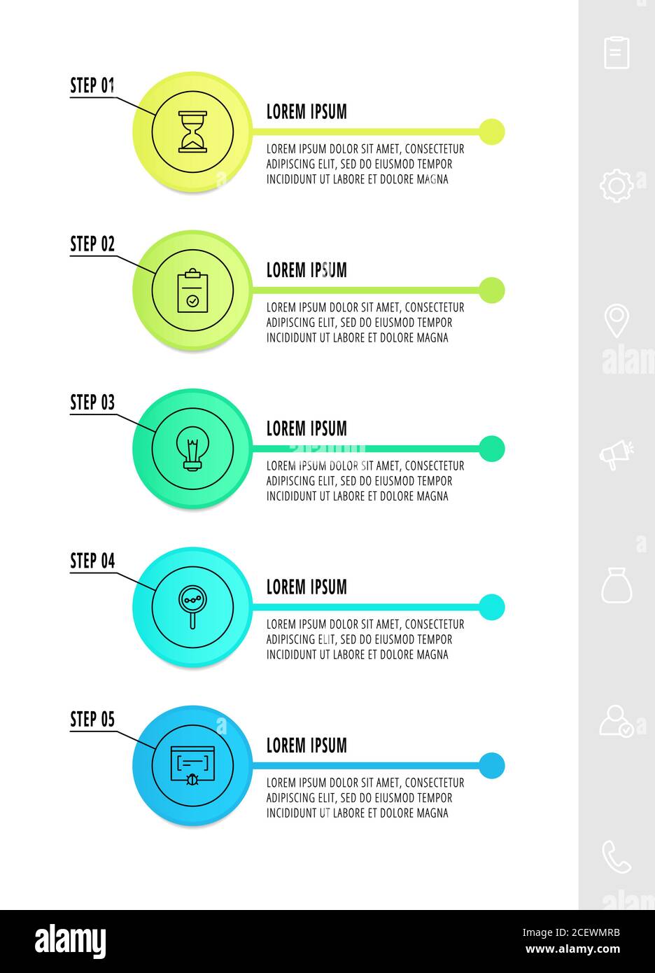 Infographics circles with 5 steps, labels. Flat line vector template. Can be used for five ...