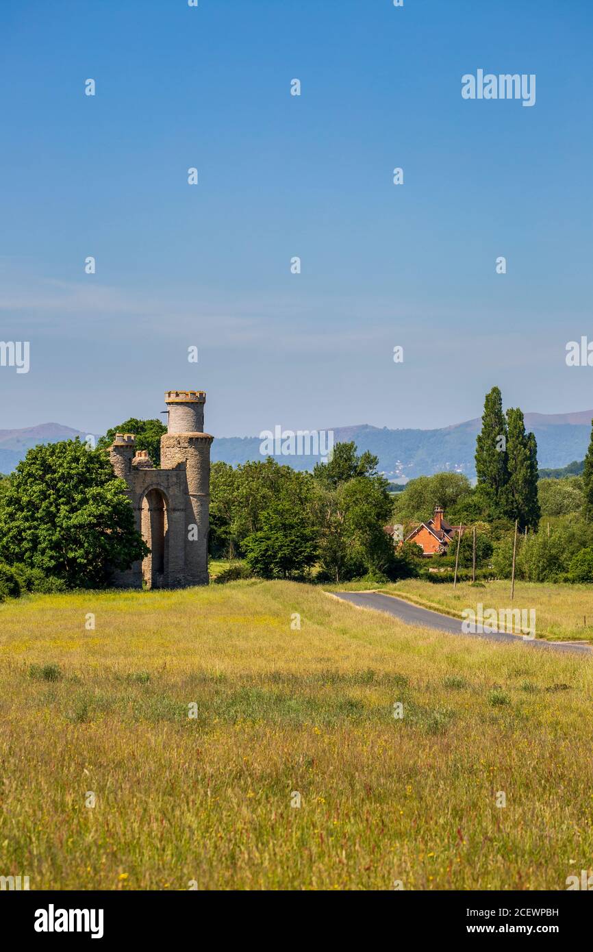 A view of the Dunstall Castle folly on Dunstall Common with the Malvern ...