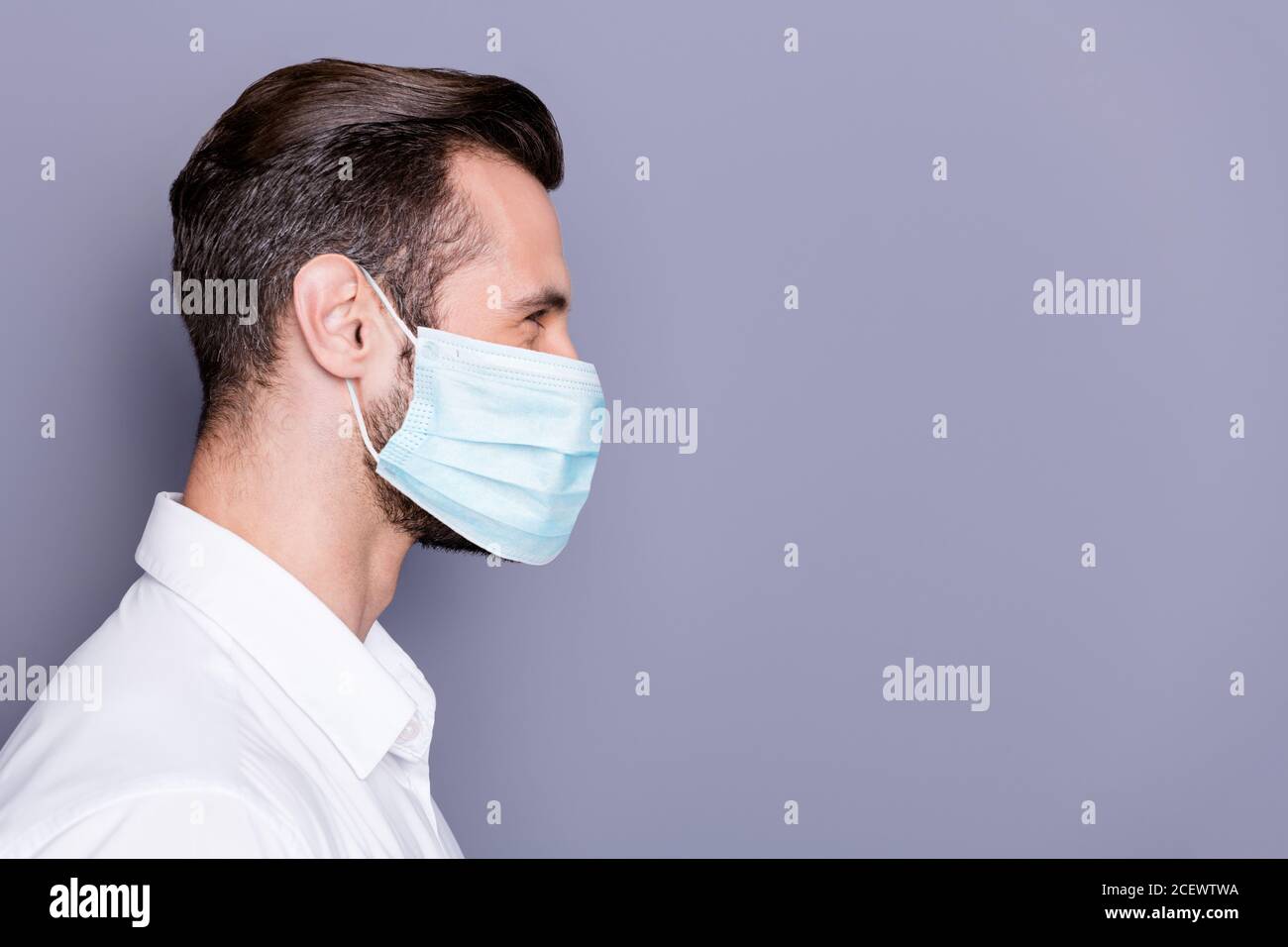 Close-up profile side view portrait of his he attractive healthy guy ...