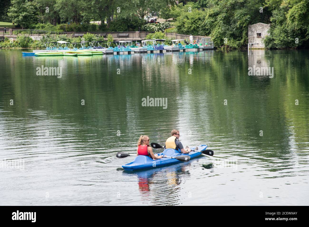Naperville, Illinois, United States-April 24, 2014: Couple kayaking in ...