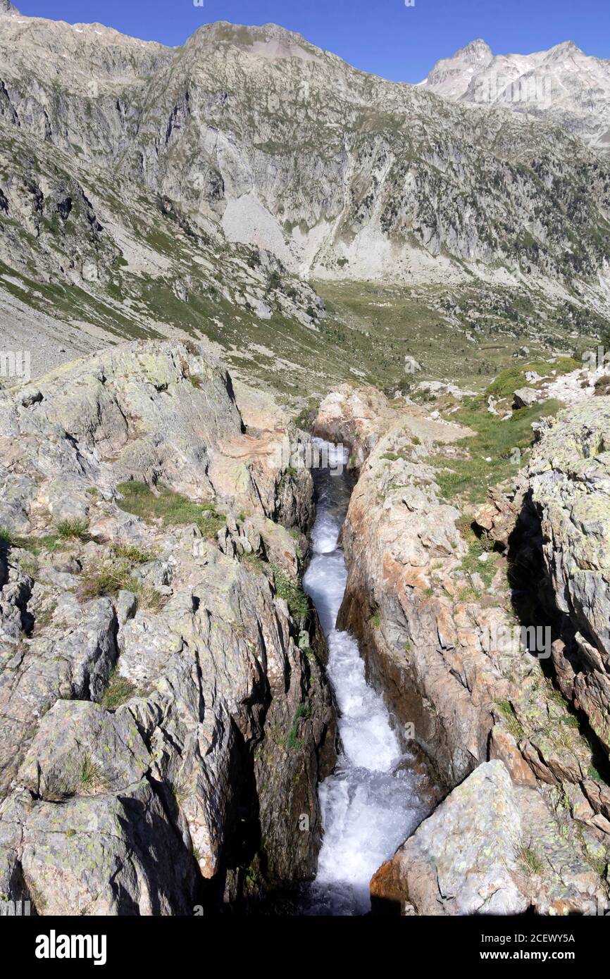 Steep ravine and fast running river, unusual geological formations and ...