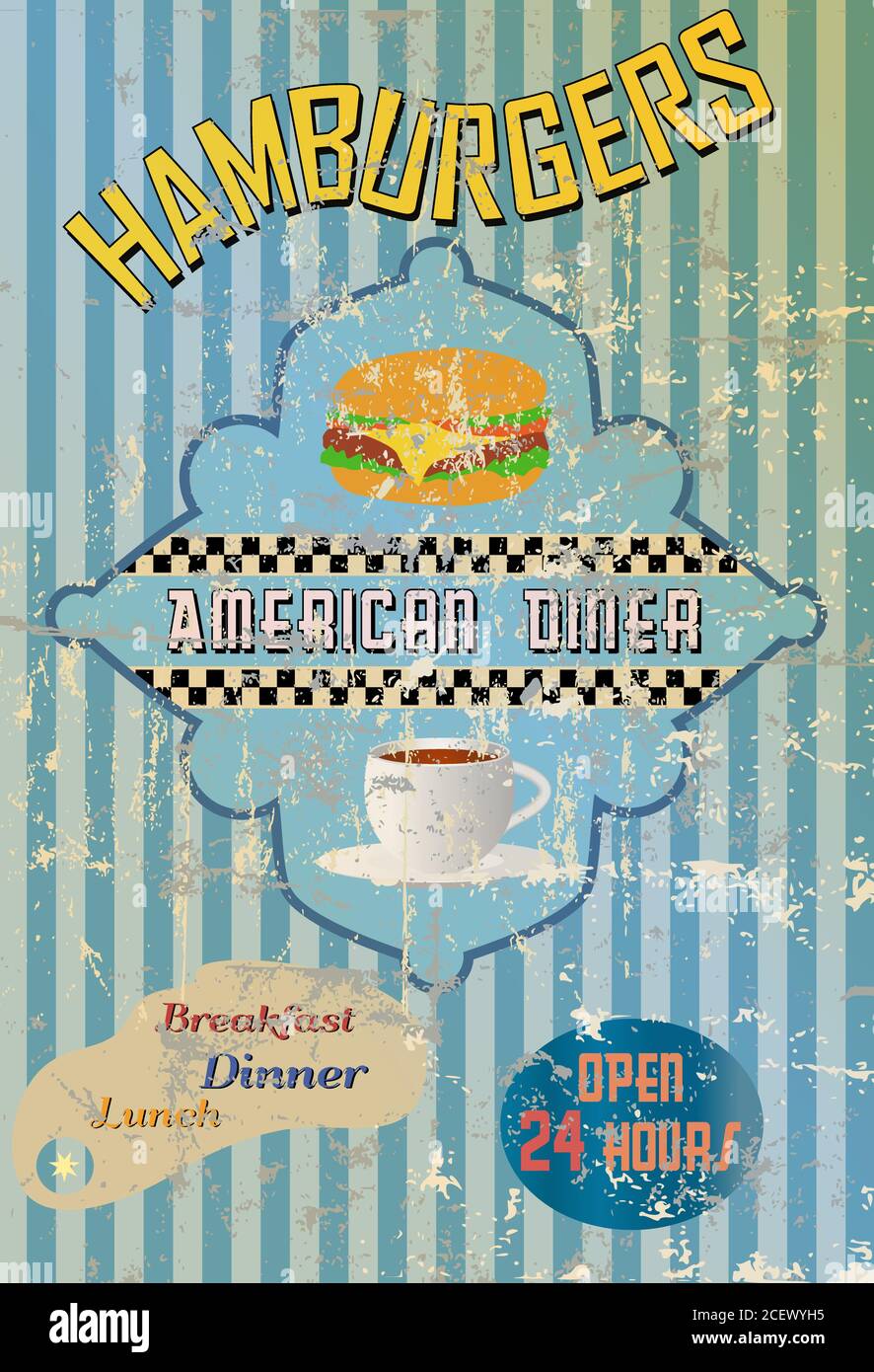 Vintage route 66 diner sign,old fast food restaurant advertsing sign ...