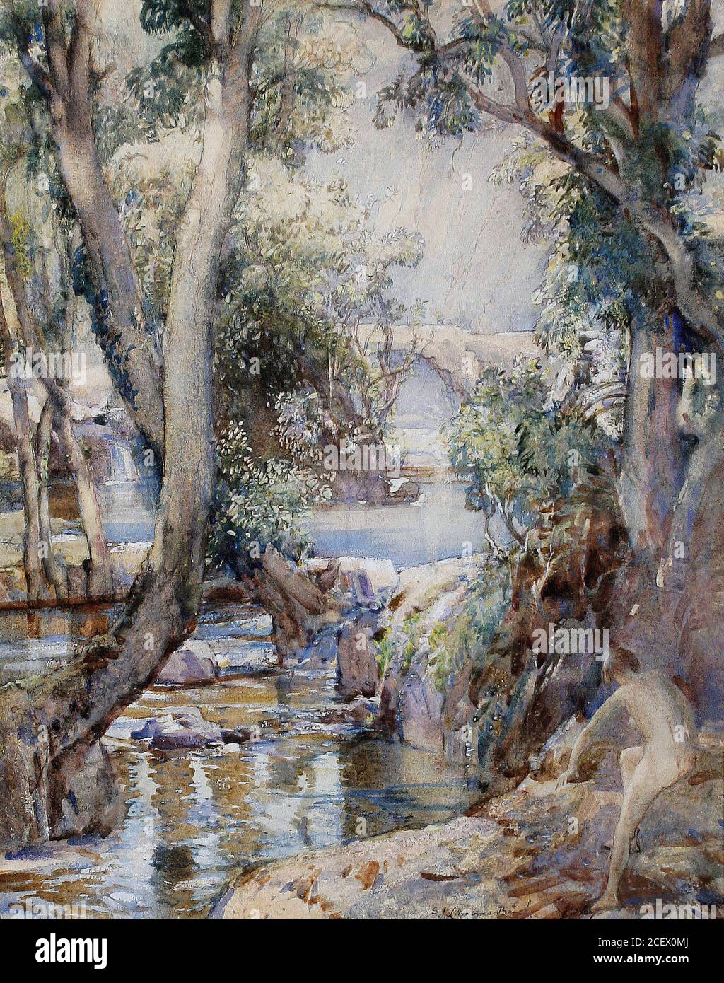 Birch Samuel John Lamorna - River Landscape with Bather - British ...