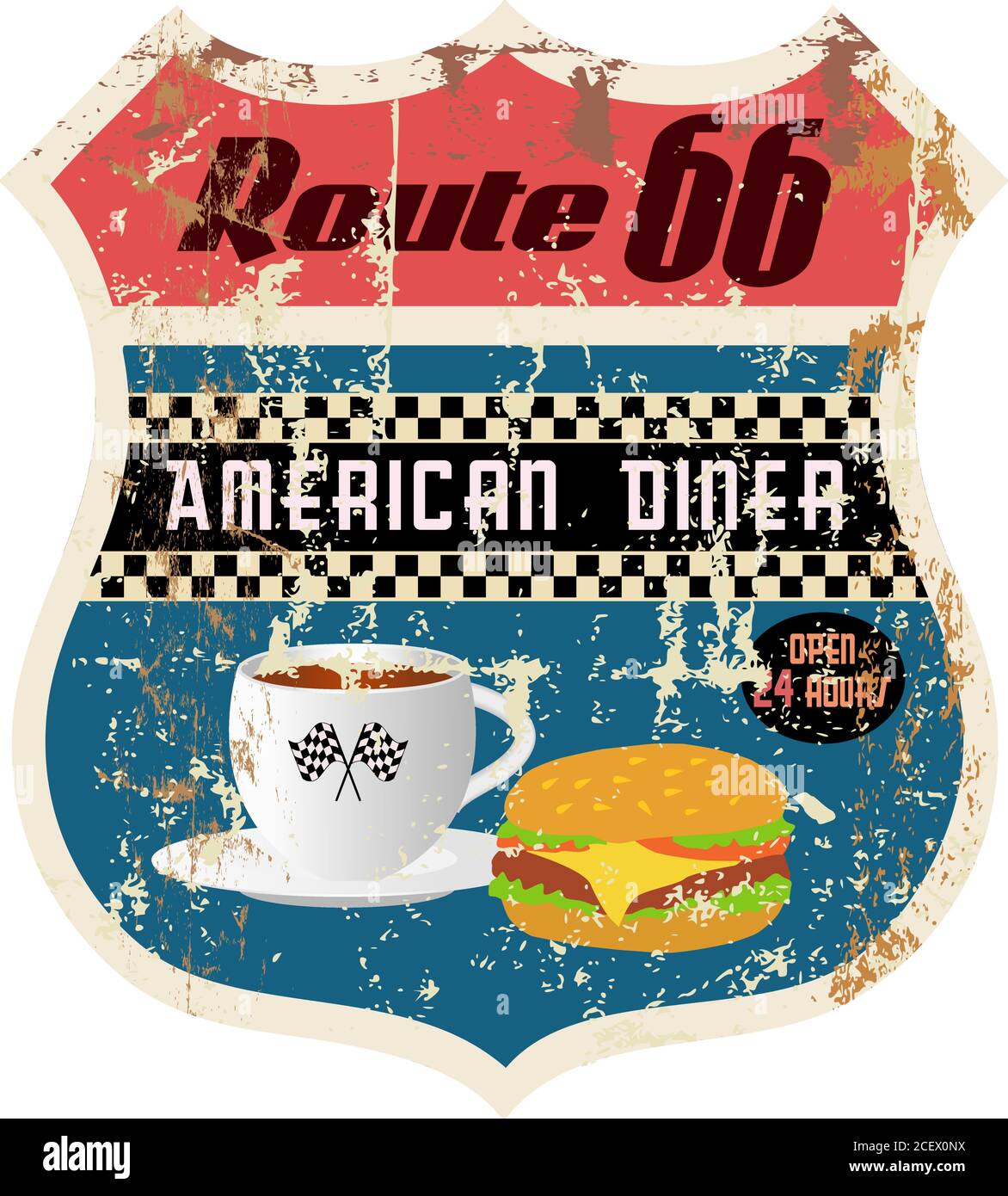 Vintage route 66 diner sign,old fast food restaurant advertsing sign ...