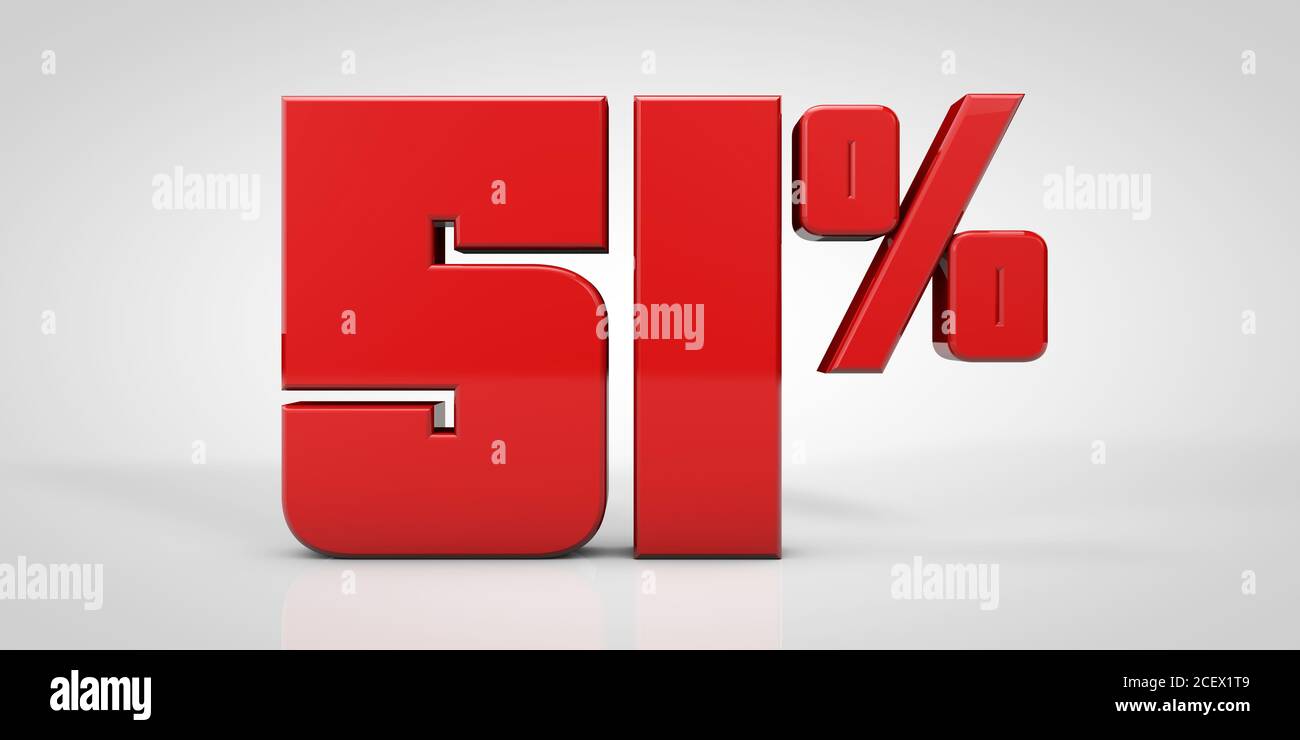 51% red text isolated on white background, 3d render illustration Stock ...