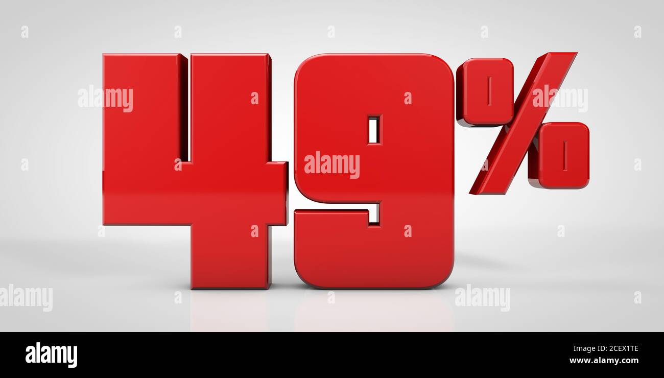 49% red text isolated on white background, 3d render illustration Stock ...