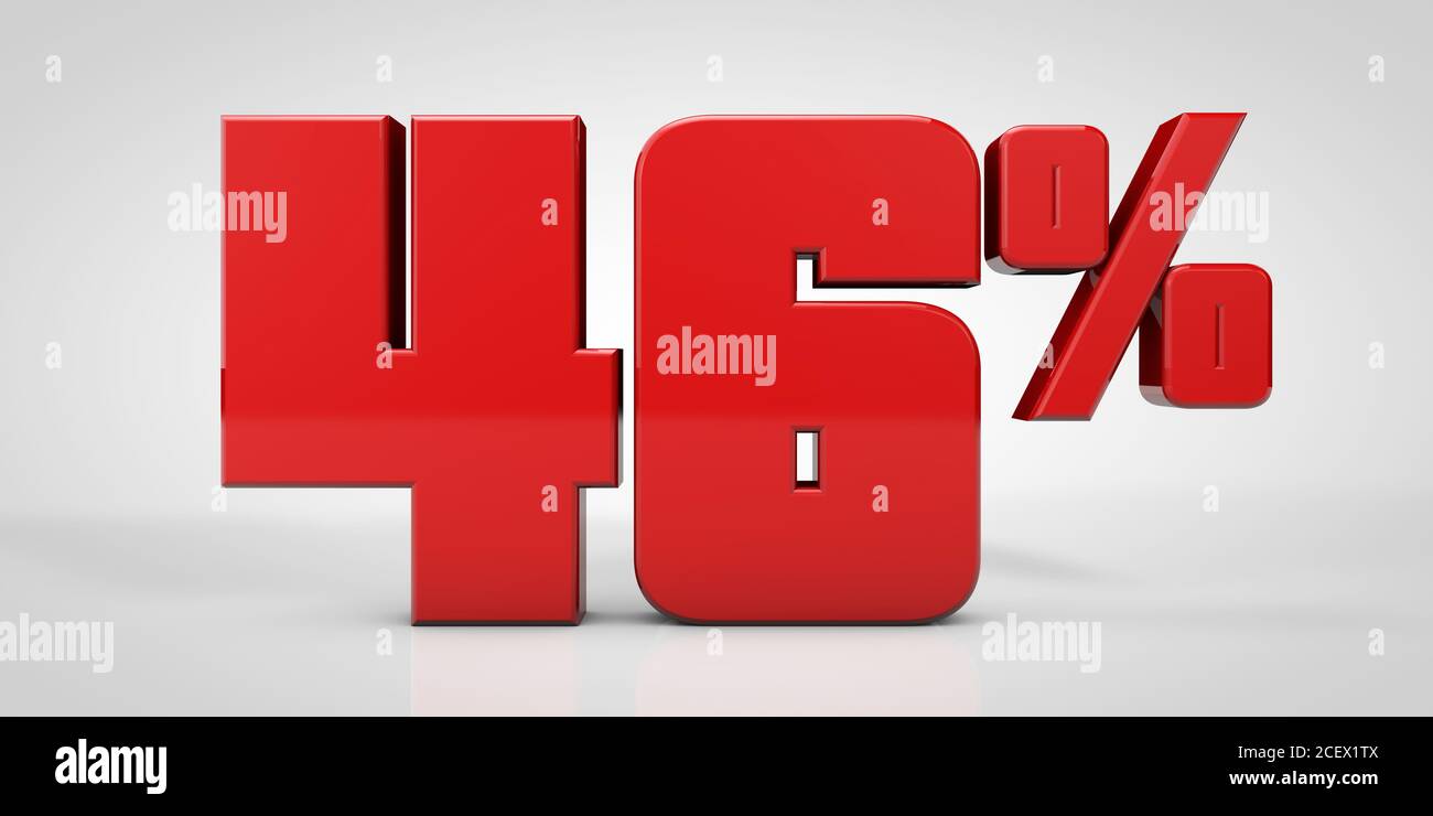 46% red text isolated on white background, 3d render illustration Stock ...