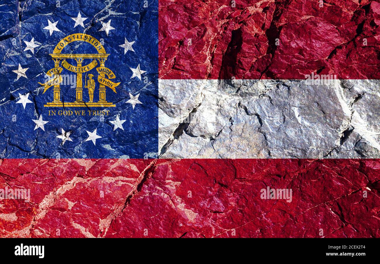 The US state flag of Georgia in blue, red and white with stars for ...