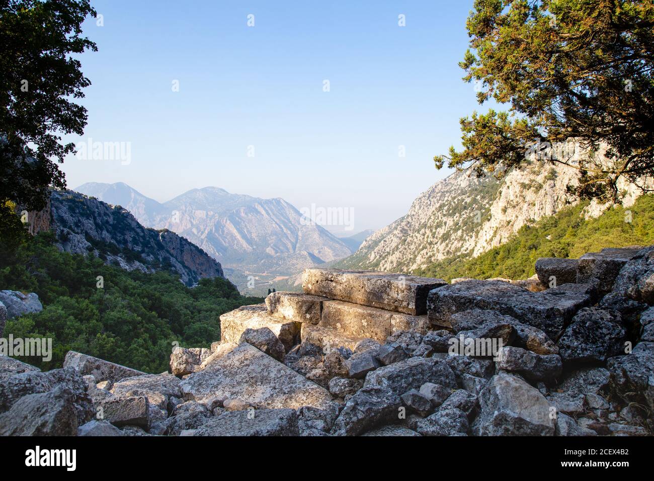 View from the ancient ruins at Termessos or Thermessos in the Taurus ...