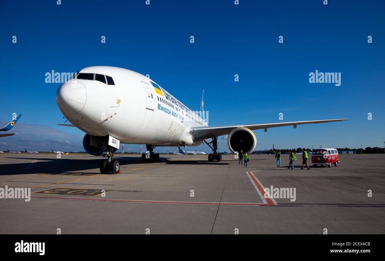 Ukraine, Kiev - August 13, 2020: a passenger plane at the Borispol ...