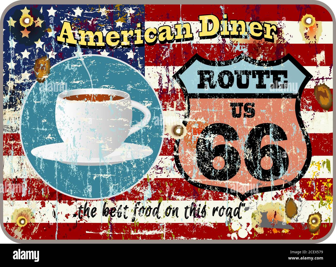 Vintage route 66 diner sign,old fast food restaurant advertsing sign ...