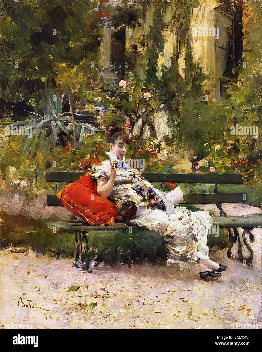 Boldini Giovanni - Berthe Sewing in the Garden - British School - 19th ...