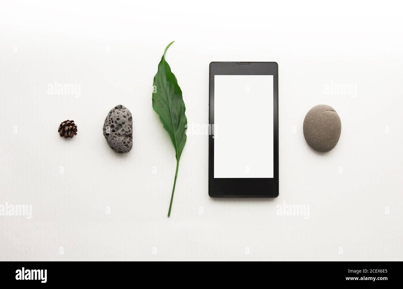 Mockup cellphone creative layout. Flat lay smartphone, blank note paper ...