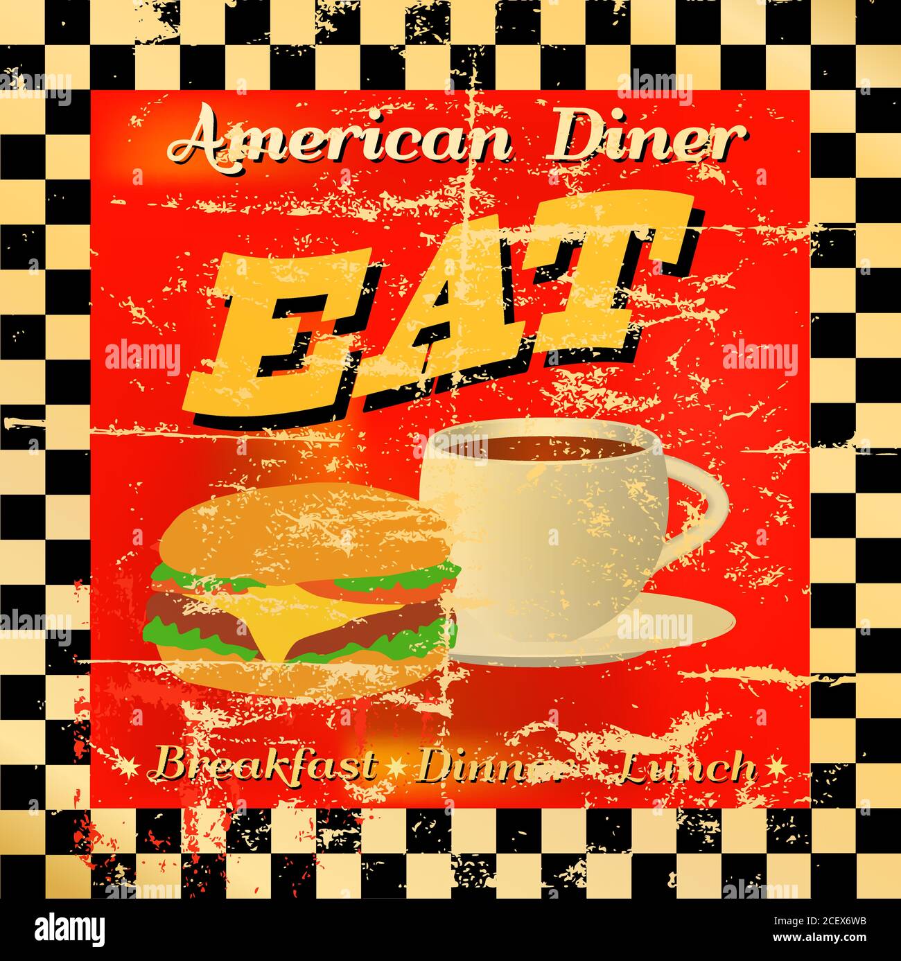 Vintage route 66 diner sign,old fast food restaurant advertsing sign ...