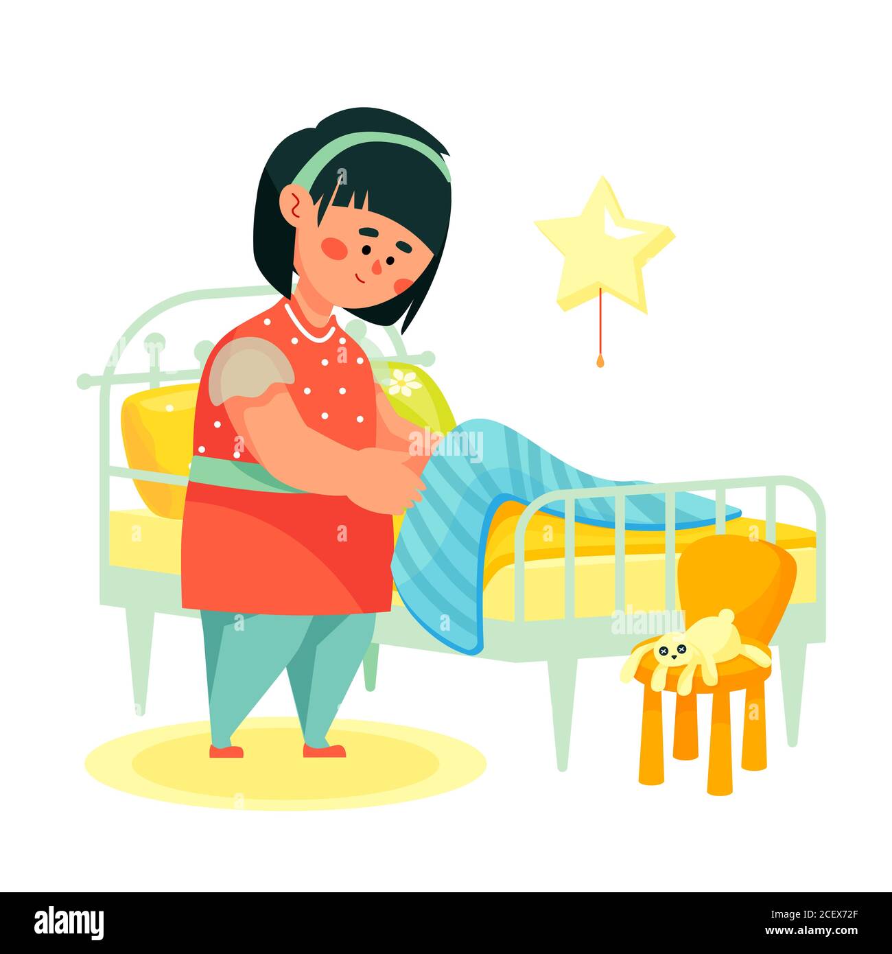 Making the bed cover Stock Vector Images - Alamy