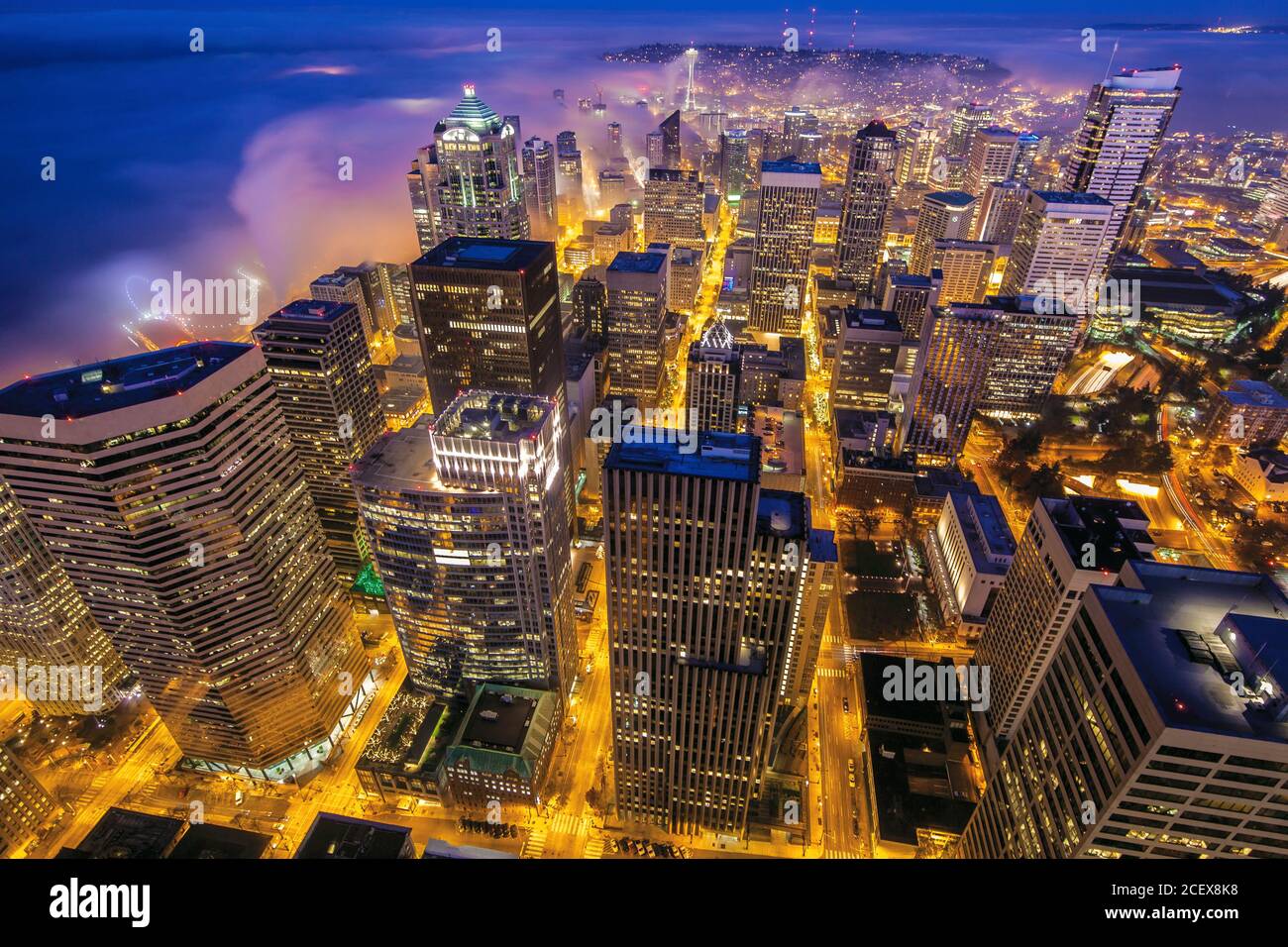 Wide Cityscape Downtown Seattle From Above in the Mist Stock Photo - Alamy