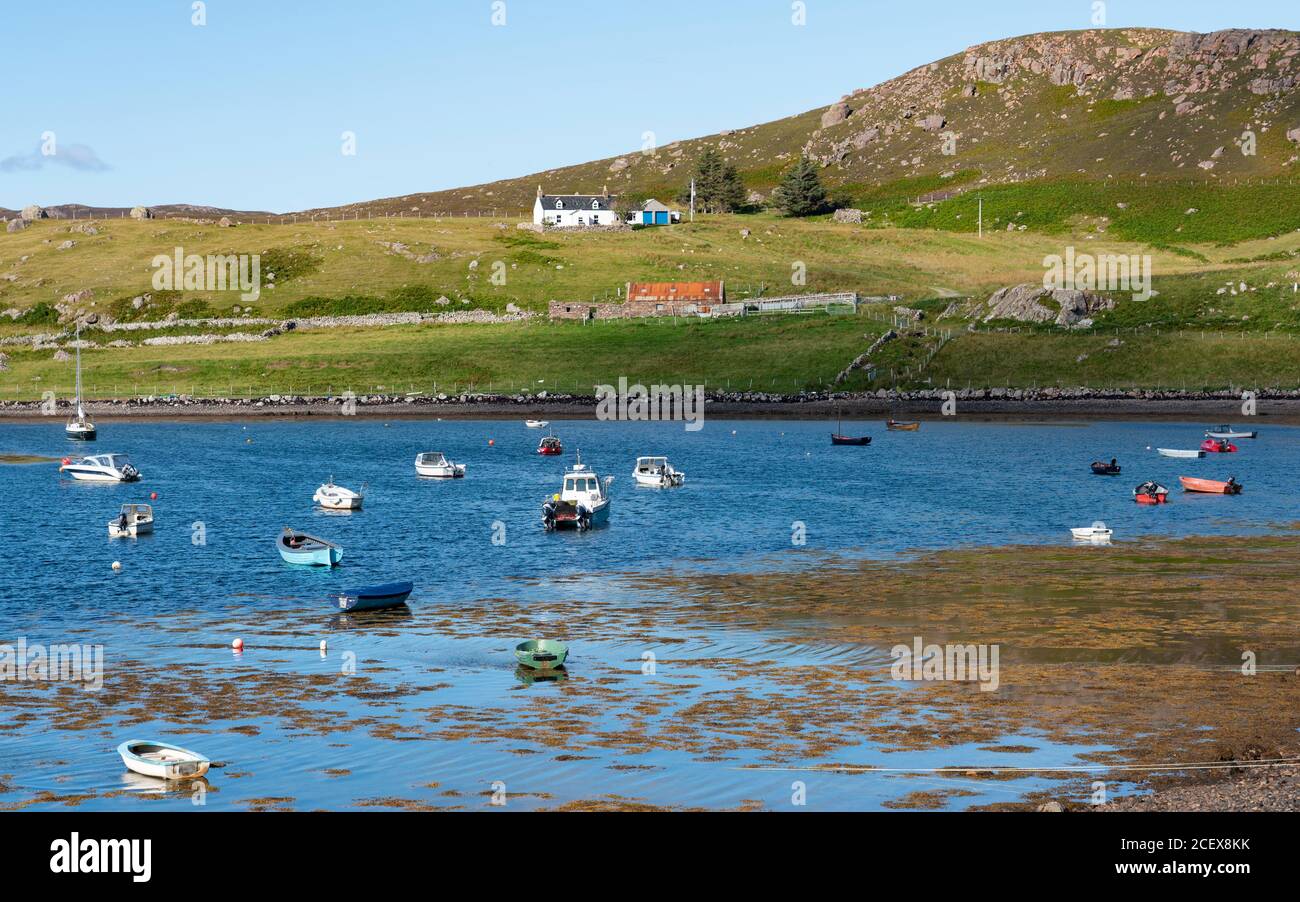 View of natural harbour at Old Dornie village Assynt Coigach region of ...