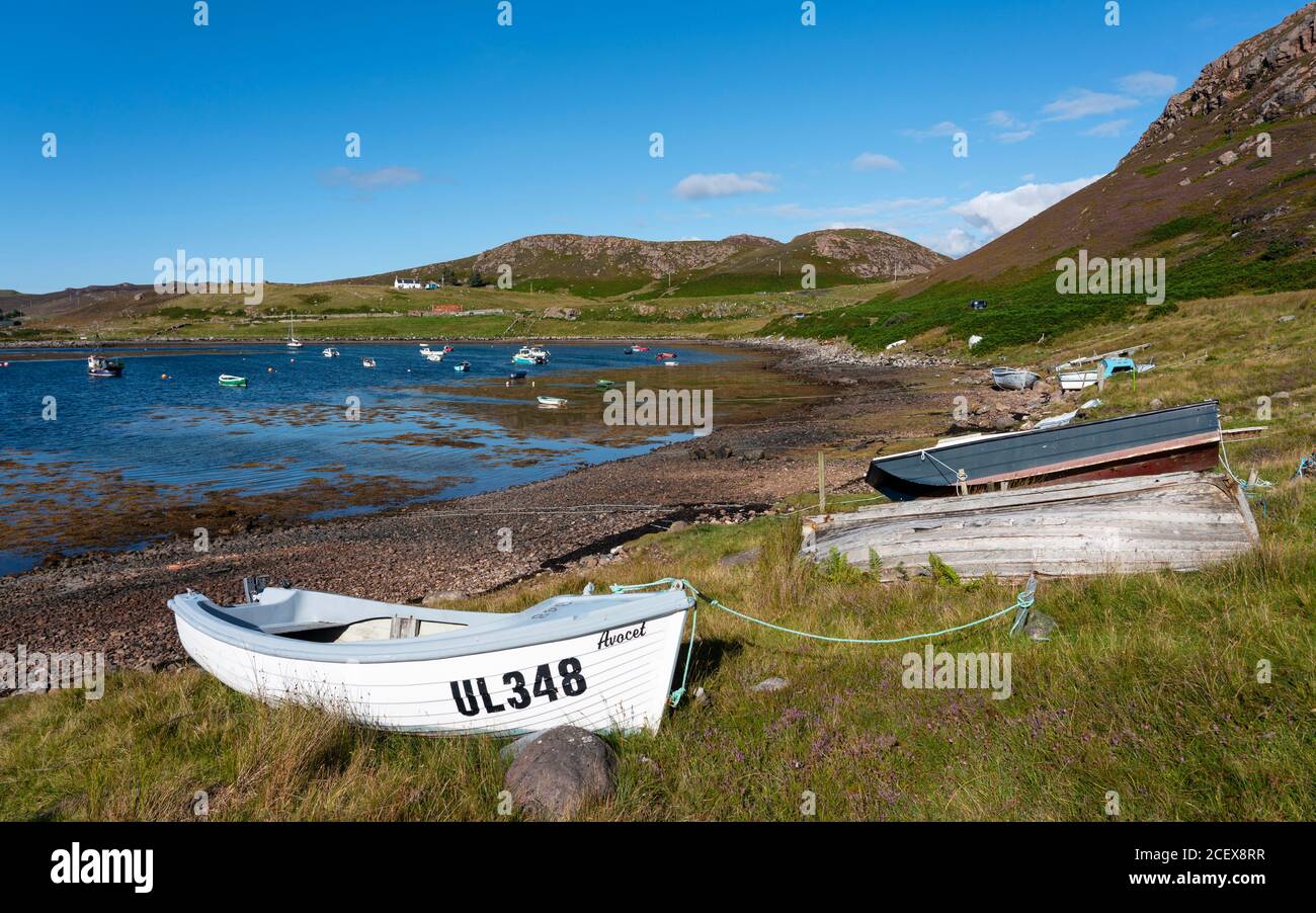 View of natural harbour at Old Dornie village Assynt Coigach region of ...