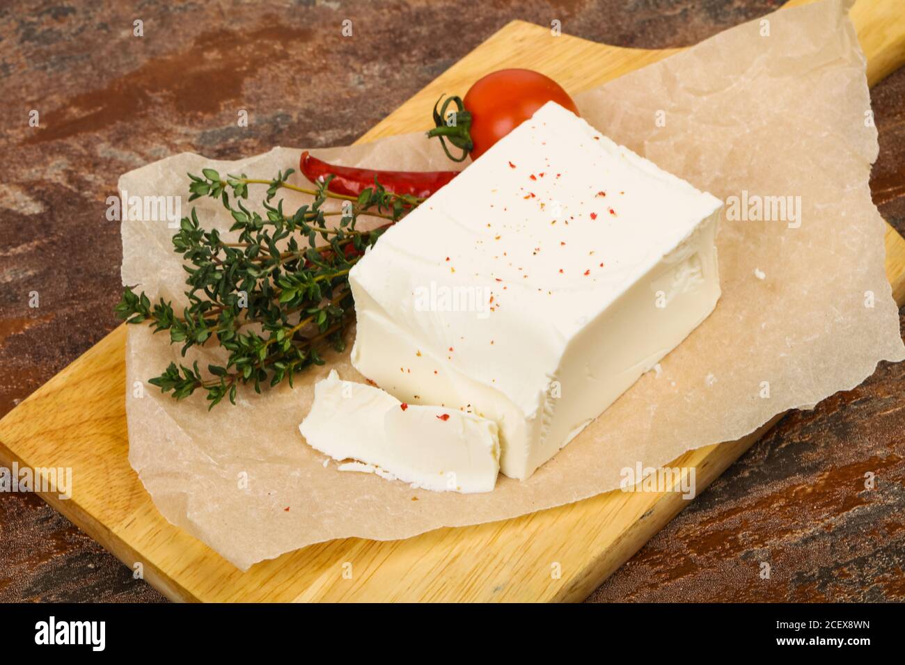 Traditional Feta Cheese served thyme Stock Photo - Alamy
