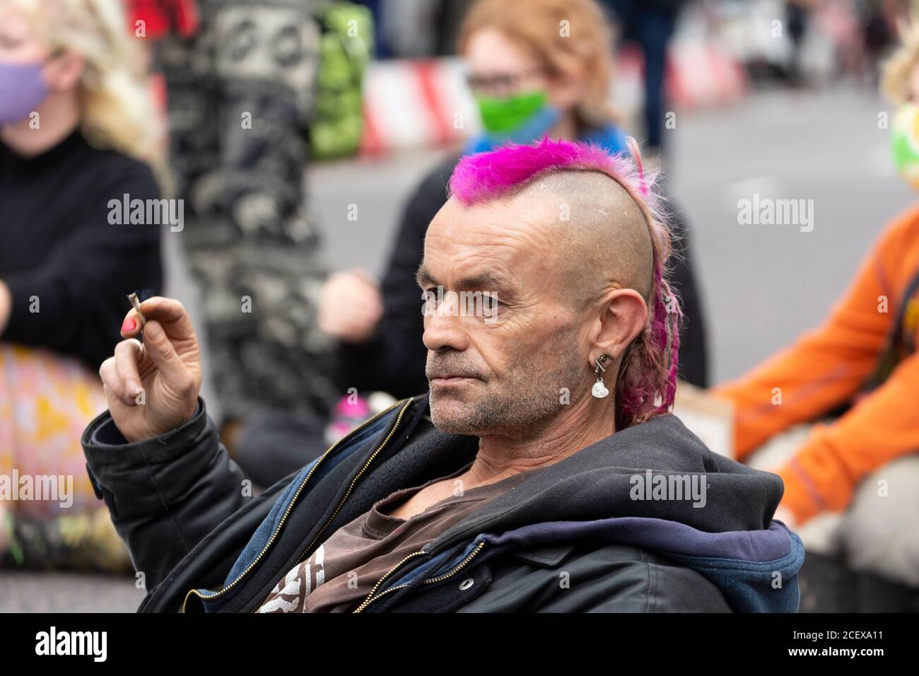 Portrait of a man with a mohawk at the Million People March, London, 30 ...