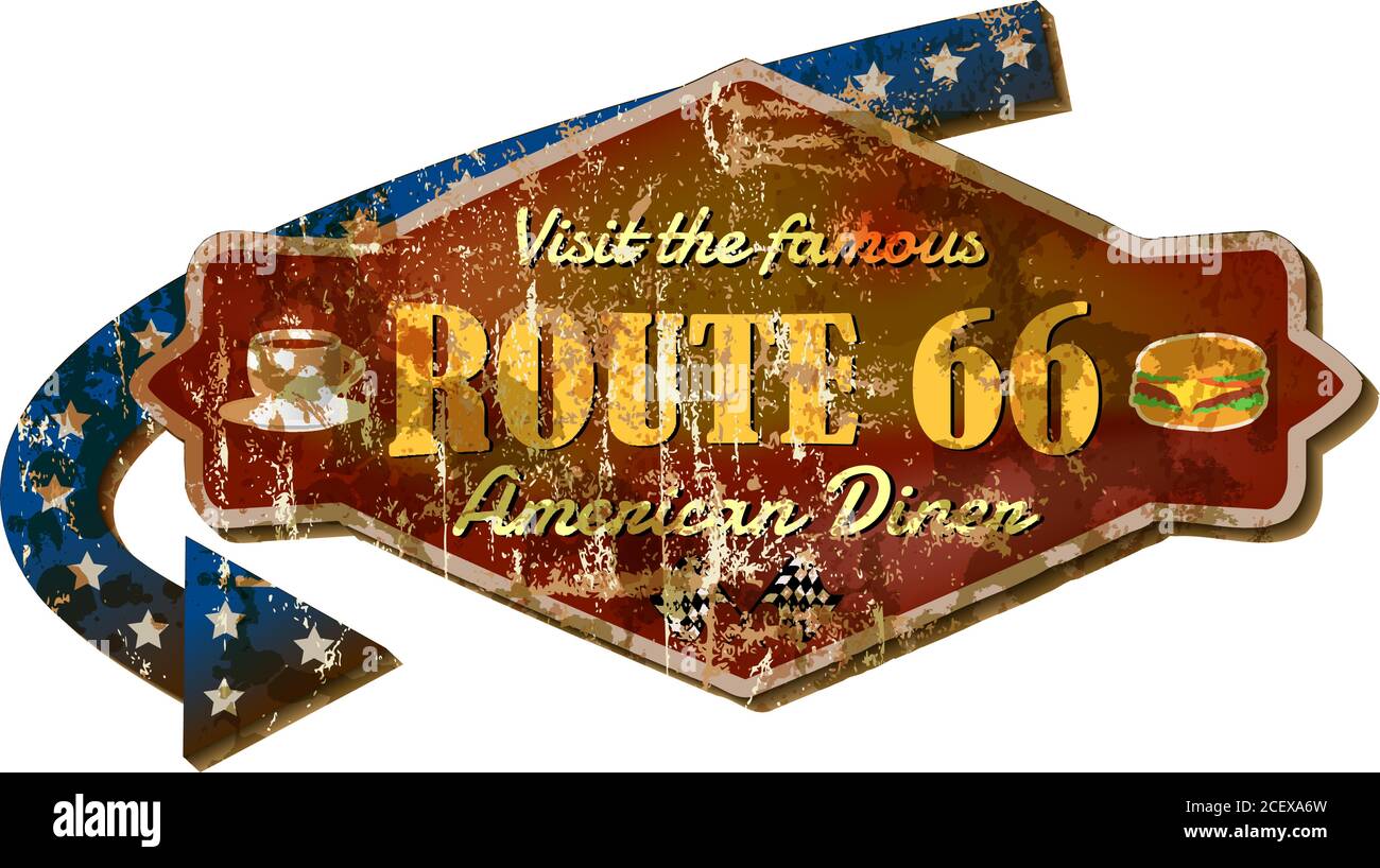 Vintage route 66 diner sign,old fast food restaurant advertsing sign ...