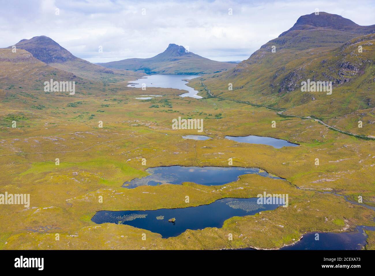 View towards Stac Pollaidh mountain in Inverpolly region of Sutherland ...