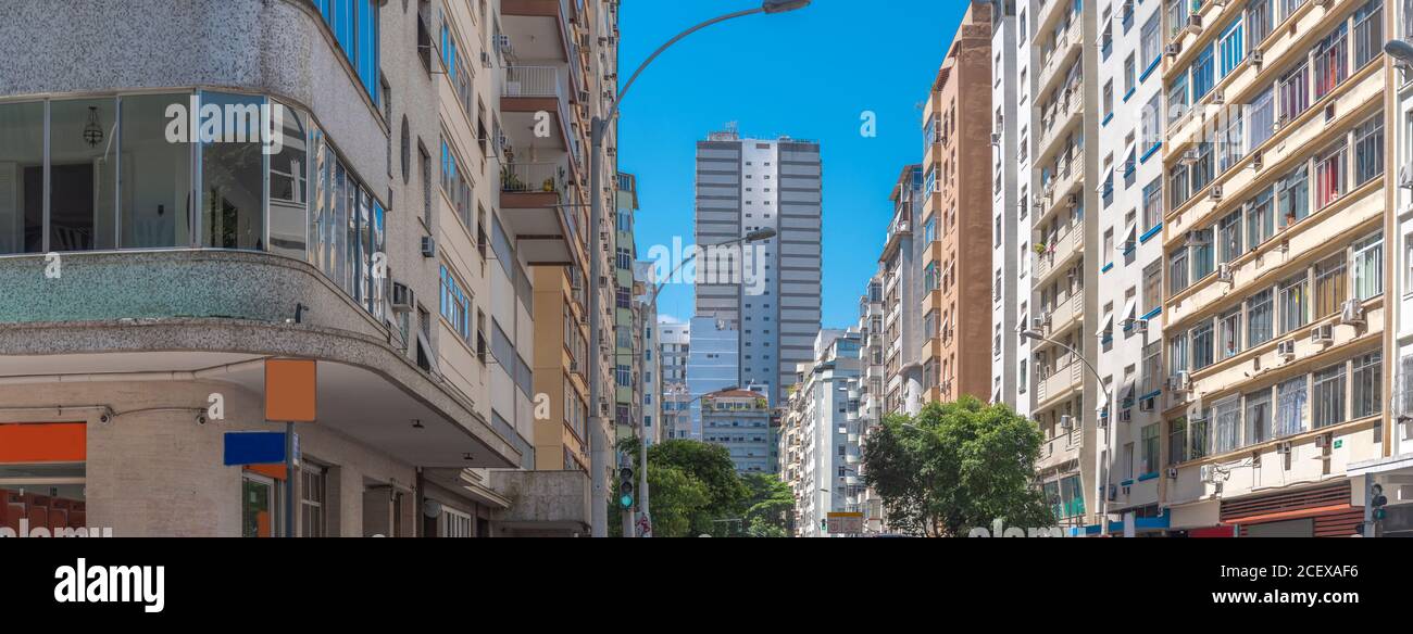 Street with houses in the copacabana beach area in Rio de Janeiro ...