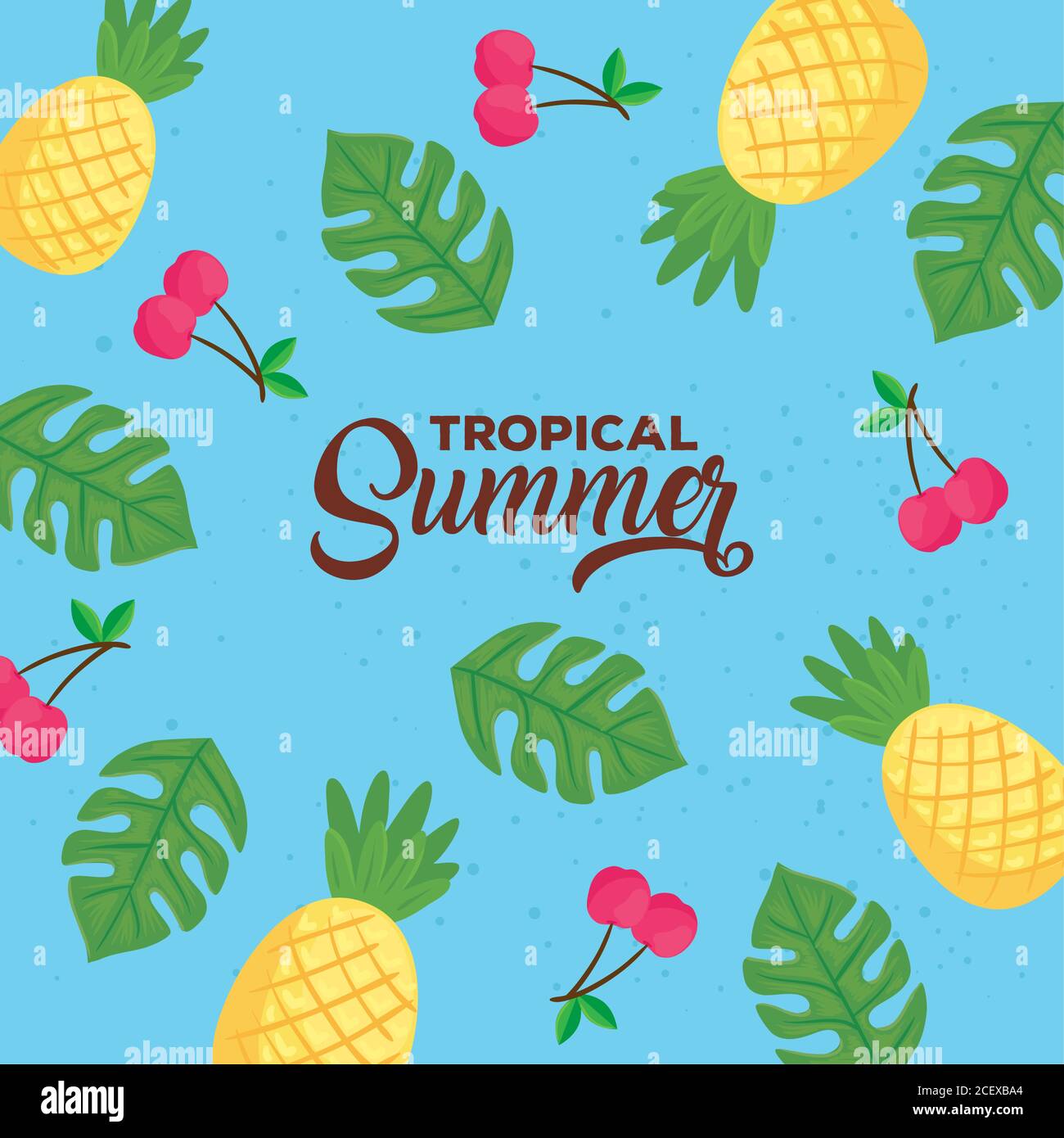 tropical summer banner with background of leaves and fruits Stock ...
