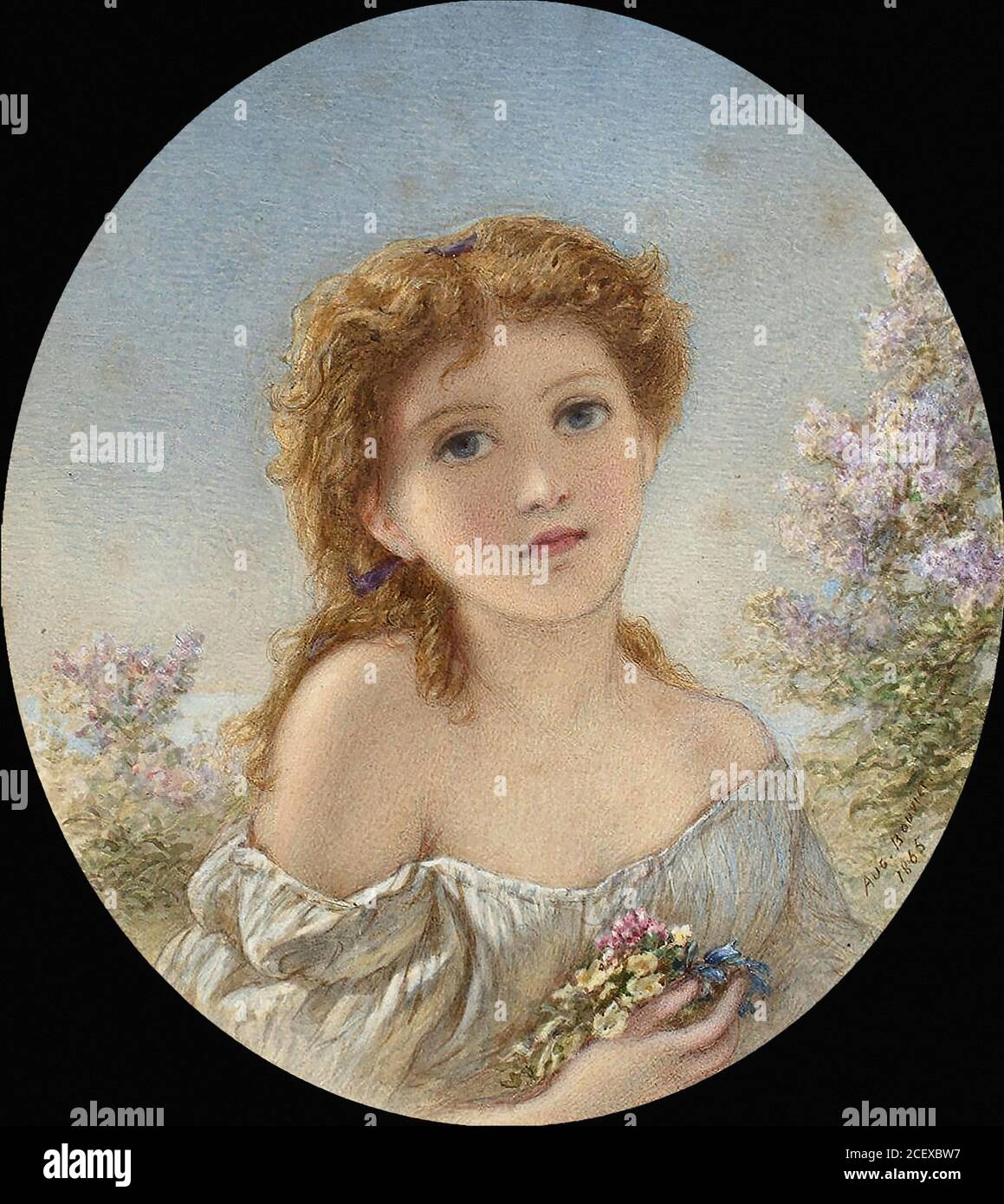 Bouvier Auguste Jules - a Young Girl with Spring Flowers - British ...