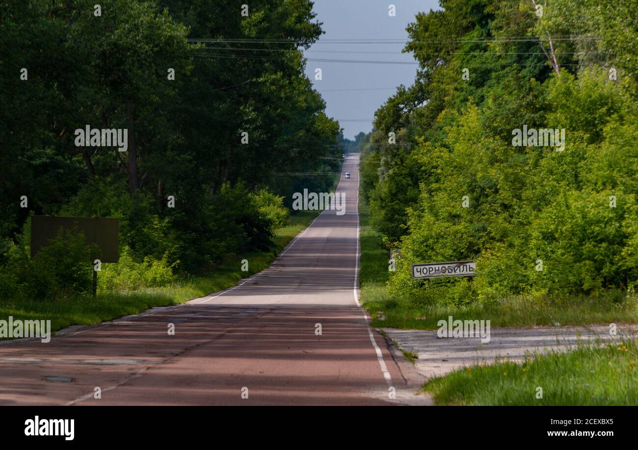 A picture of the town sign of Chernobyl in the main access road Stock ...