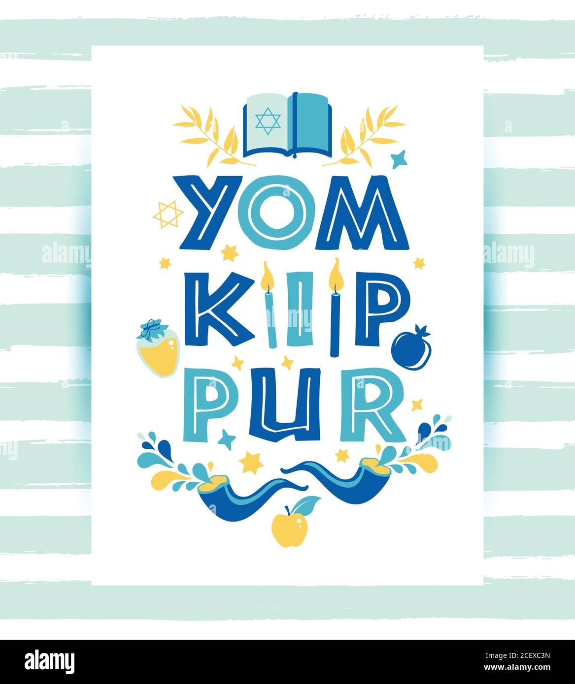 Yom Kippur Greeting Card With Candles Apples And Shofar And Sybols