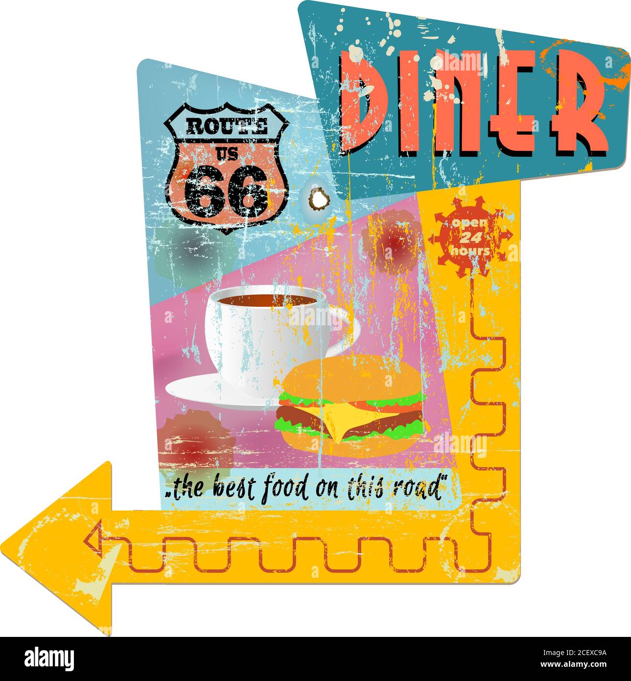 Vintage route 66 diner sign,old fast food restaurant advertsing sign ...