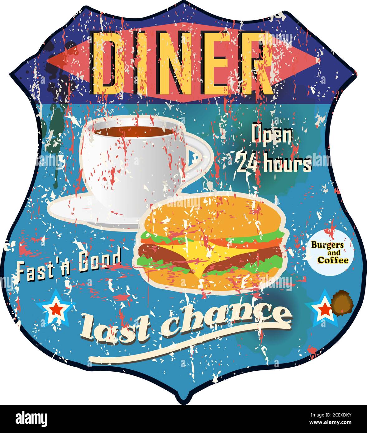 Vintage route 66 diner sign,old fast food restaurant advertsing sign, vector art illustration ...