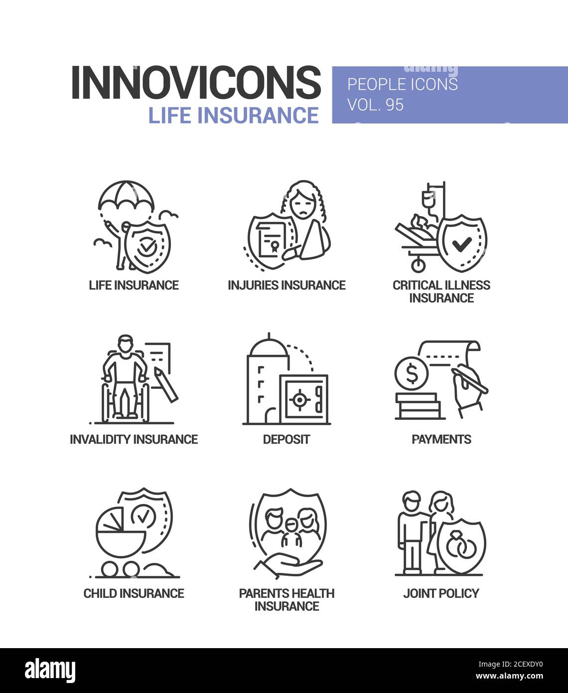 Life insurance - vector line design style icons set Stock Vector Image ...