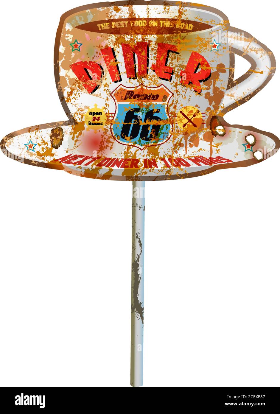 Vintage route 66 diner sign,old fast food restaurant advertsing sign ...