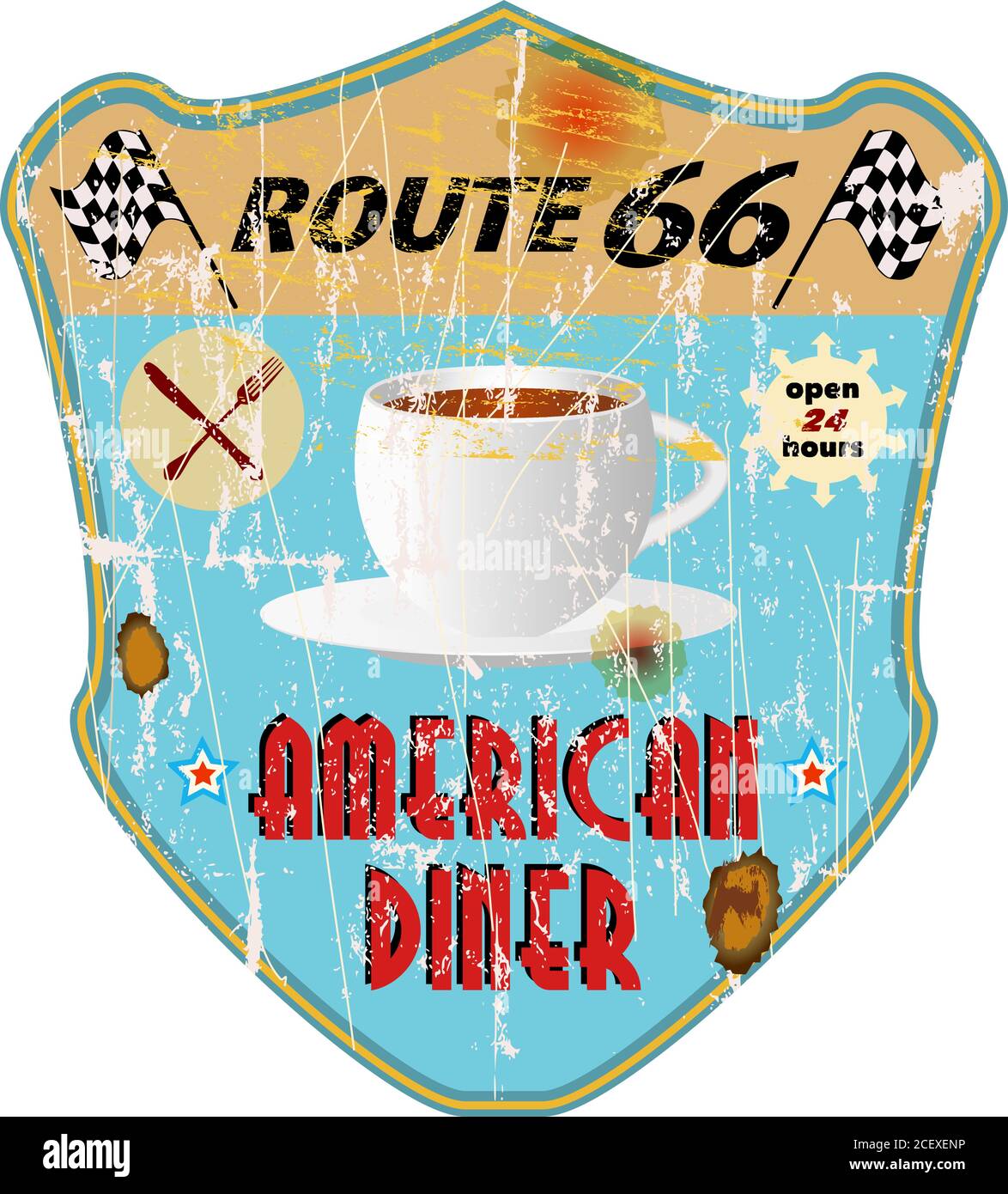 Vintage route 66 diner sign,old fast food restaurant advertsing sign ...